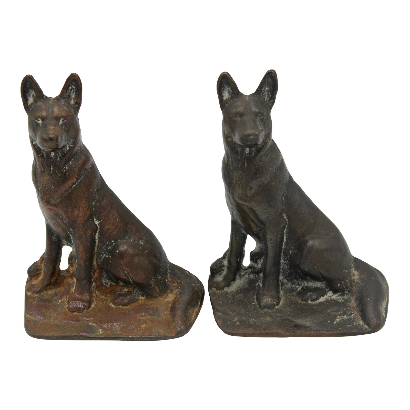 Vintage Traditional Cast Iron German Shepherd Dog Bookends | Chairish