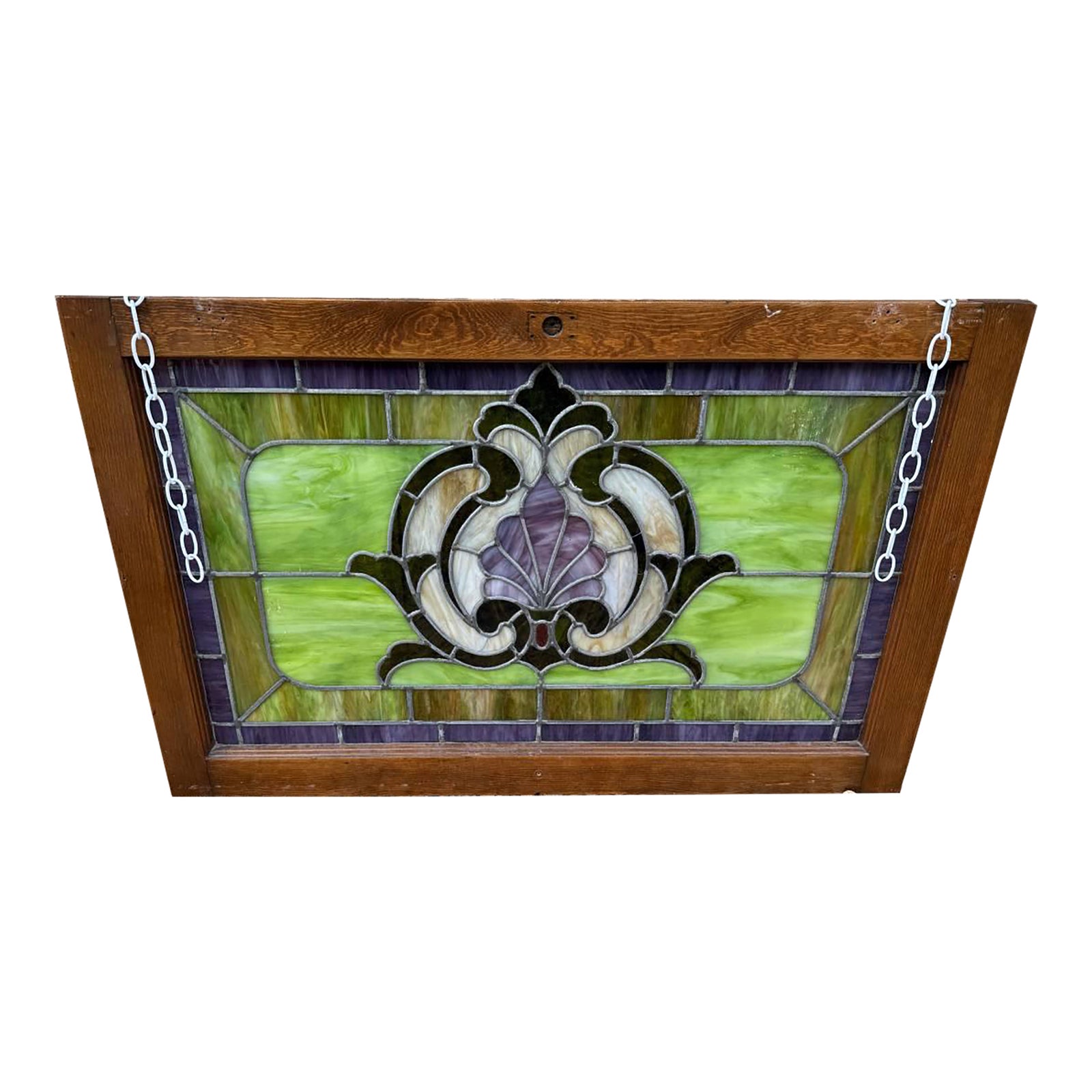 Antique Victorian Style Stained and Leaded Glass Transom Window | Chairish