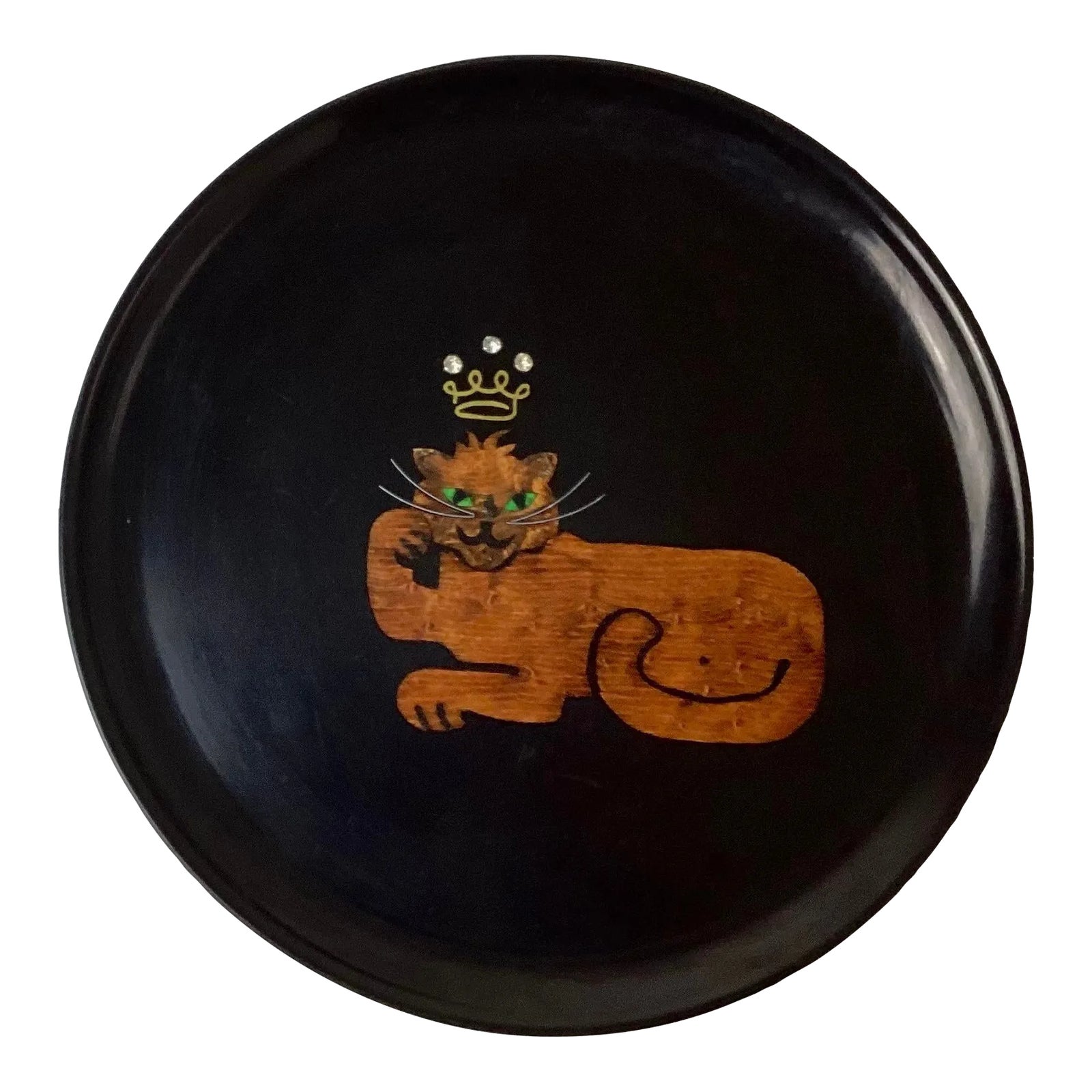 Vintage Mid Century Couroc Lion Cat King Crown Jewels Bar Serving Plate ...