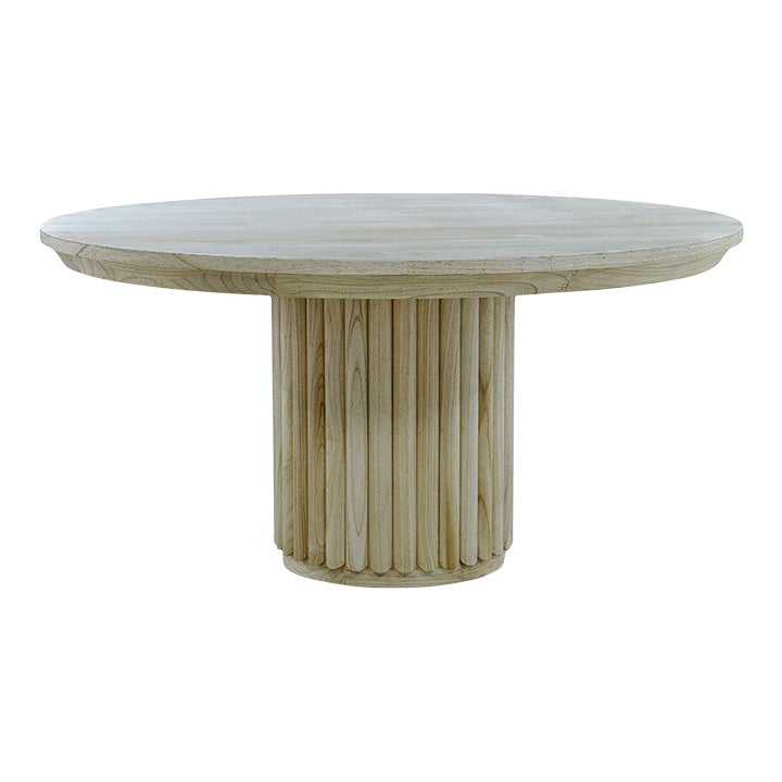 Ribbed Column Round Dining Table - Fruitwood Finish | Chairish