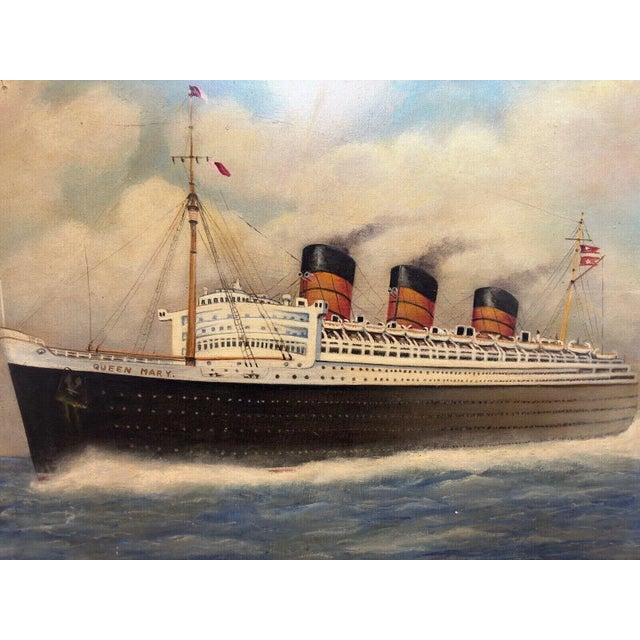 British Seascape Oil Painting Rms Queen Mary Steam Ship on Choppy Seas ...