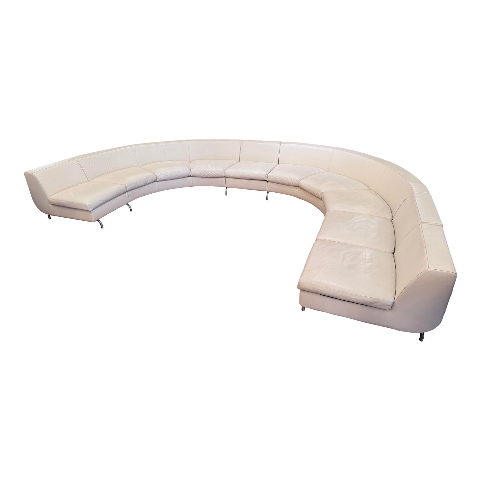 Minotti Six Piece Leather Modular Dubuffel Curved Sofas Set | Chairish