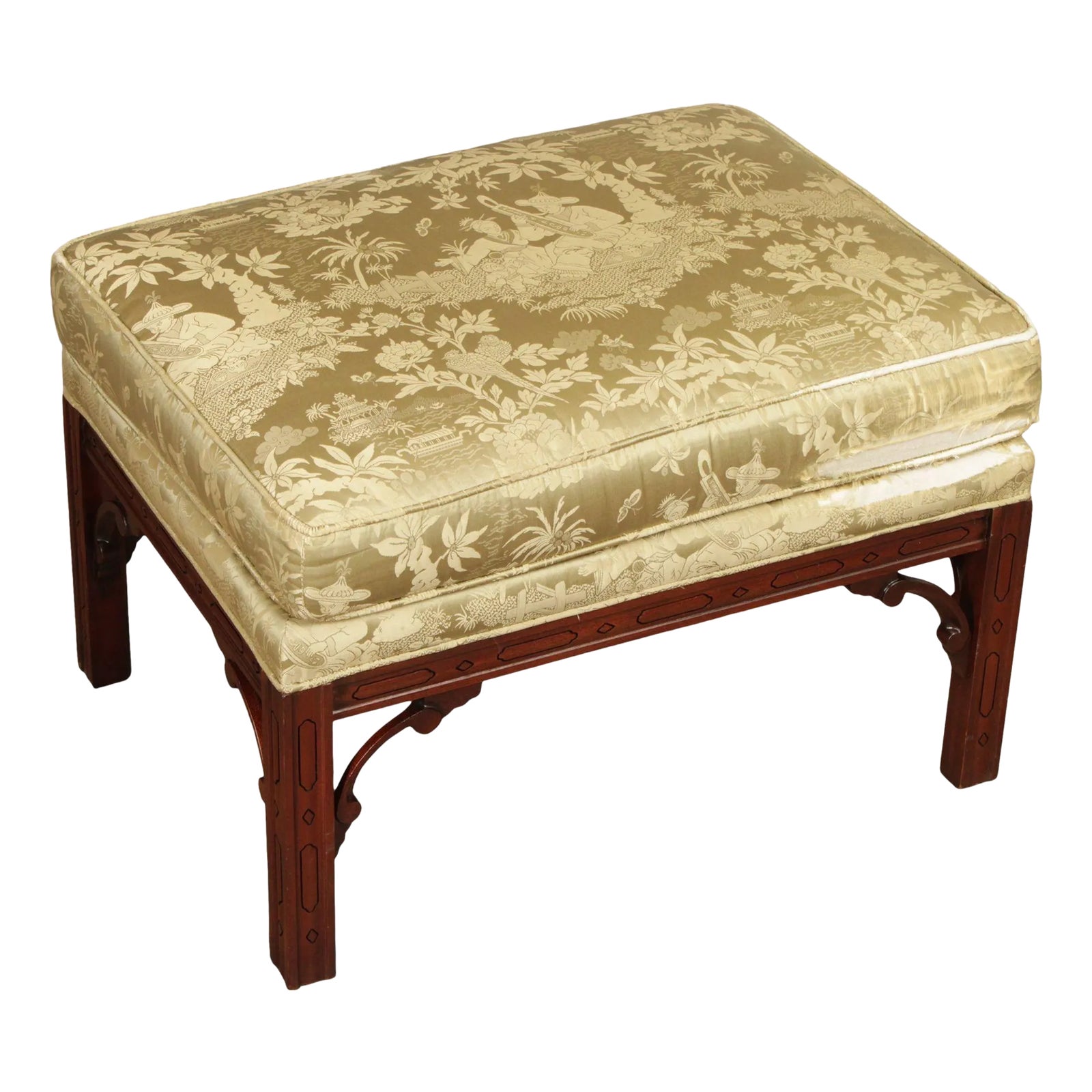 Southwood Chinese Chippendale Style Mahogany Ottoman | Chairish