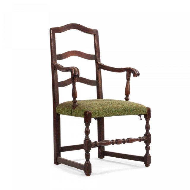 English Provincial Georgian Walnut and Elm Ladder Back Armchair | Chairish