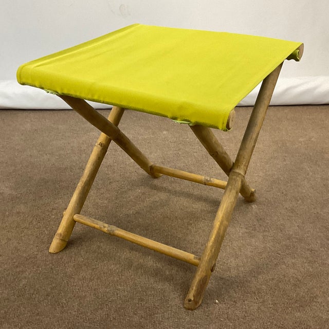 Vintage 1980s Upscale Bamboo X-Base Camp Stool With Chartreuse Canvas ...