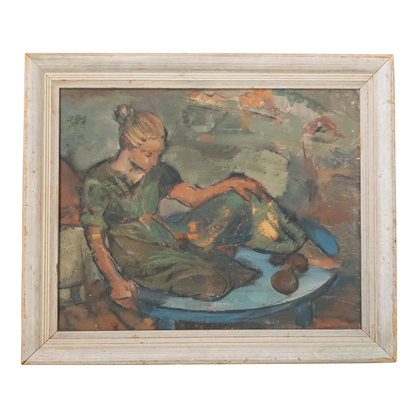 Mid-Century Modern Abstract Impressionist Painting of a Reclining Lady ...