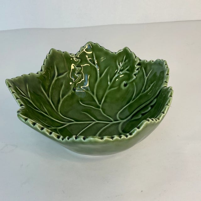 1980s Hollywood Regency Majolica Portugal Cabbage Ware Leaf Bowl ...