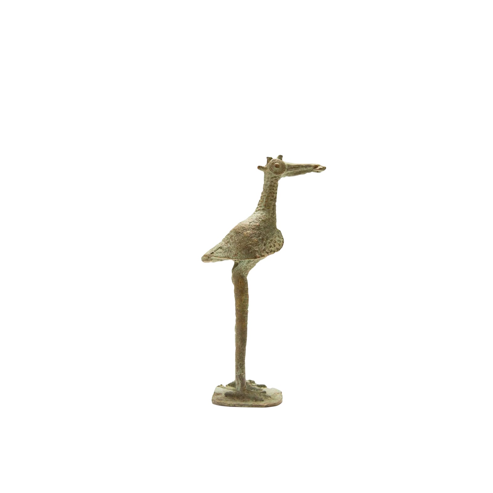 Vintage AfricanOxidized Bronze Crowned Stork With Fish | Chairish