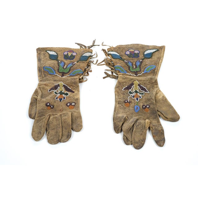 Antique Native American Leather & Beads Gloves | Chairish