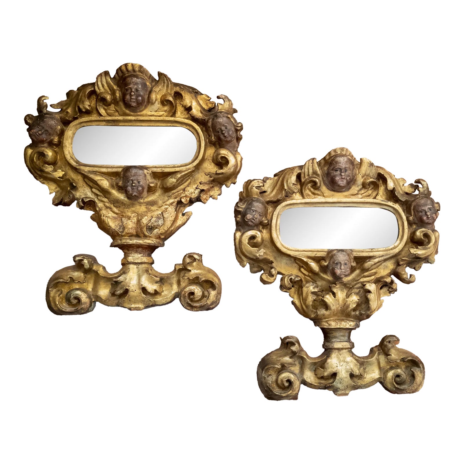 18th Century Pair of Decorative Italian Giltwood Baroque Renaissance ...