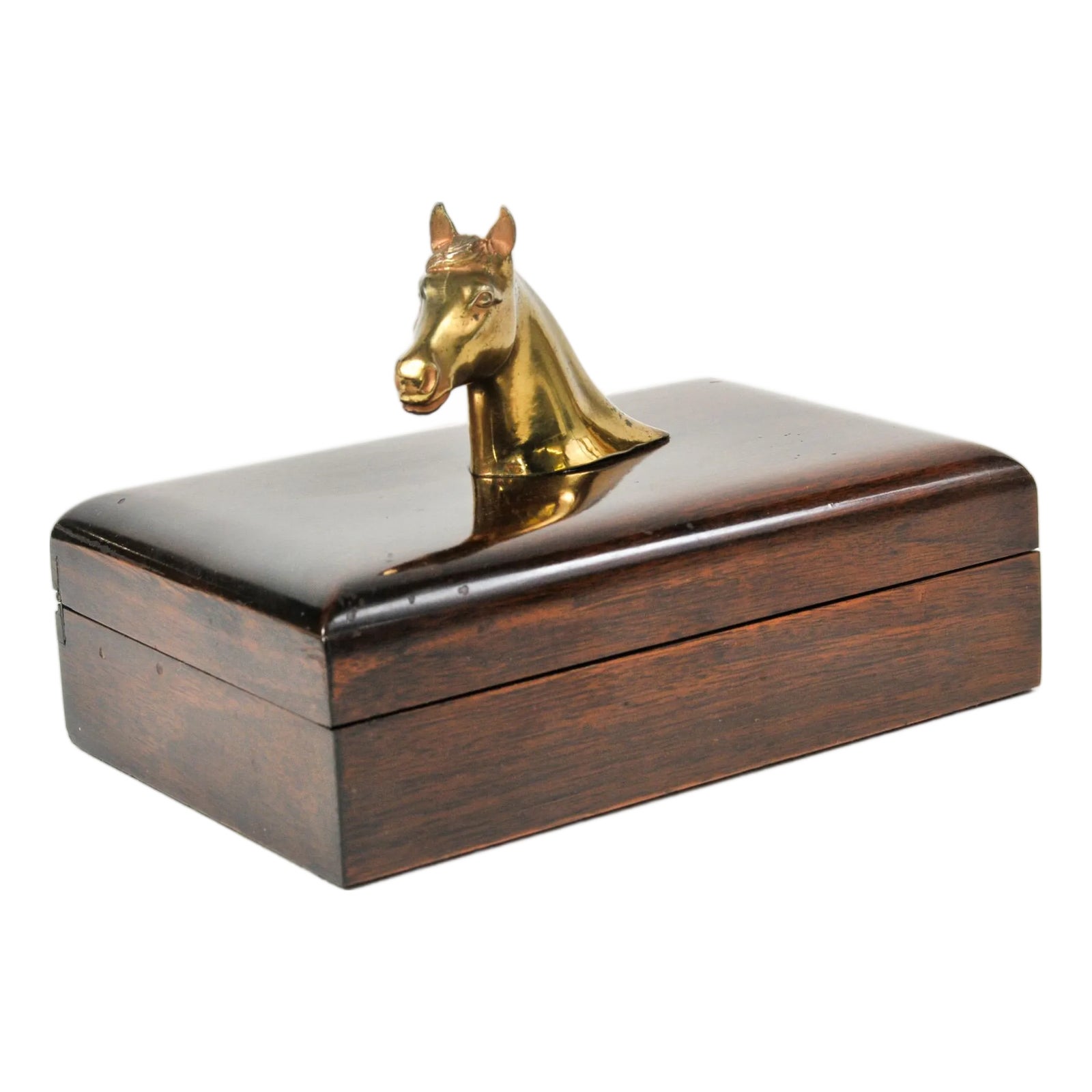Vintage Brass Horse Jewelry Box | Wood Dresser Box | Humidor | Chairish