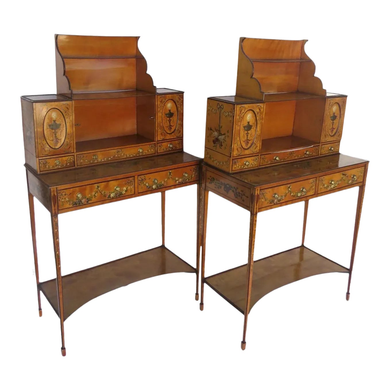English Satinwood Painted Adam Style Desks Sideboards - a Pair | Chairish