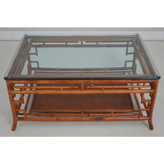 Bamboo Rectangular Glass Top Coffee Table | Chairish