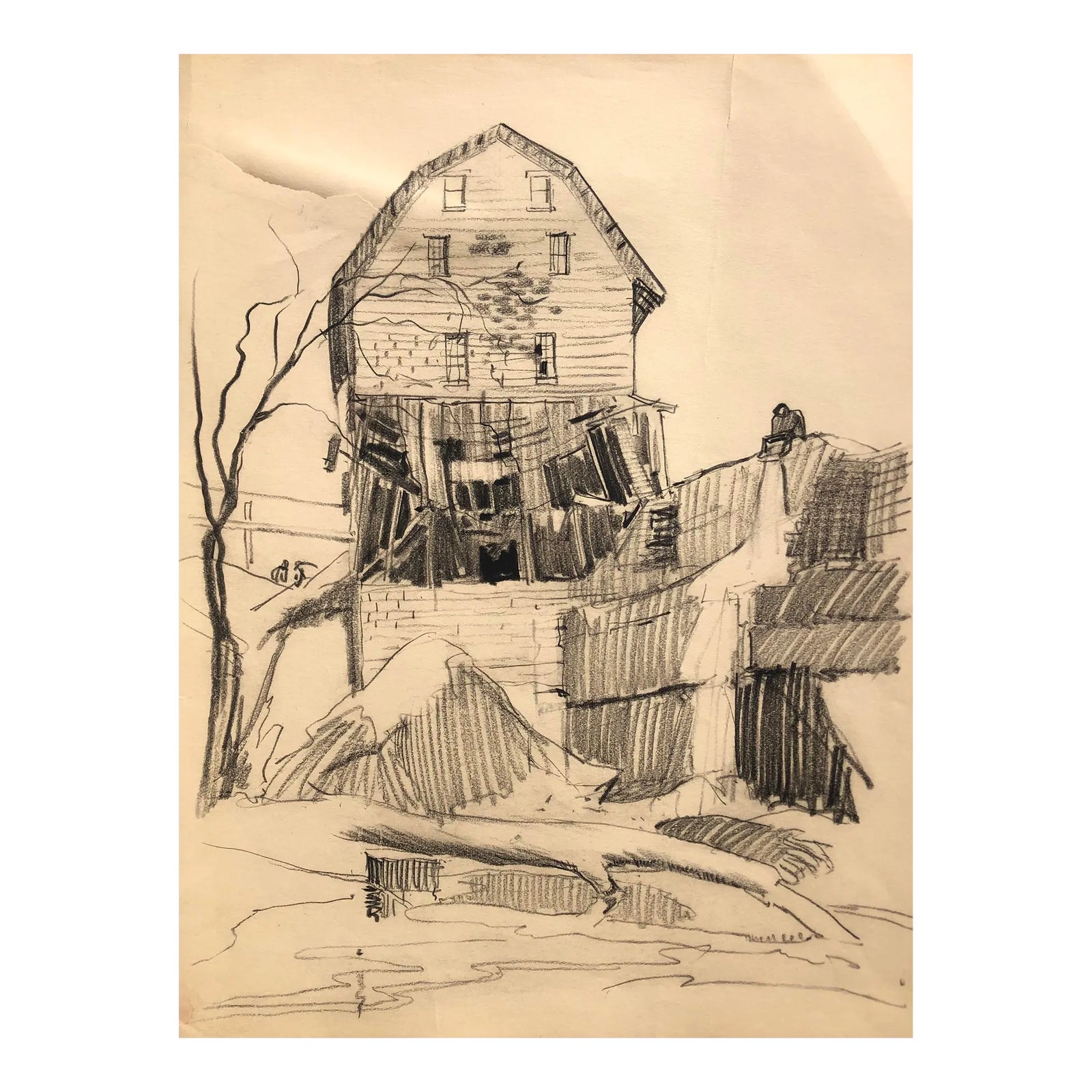 1930s Norman Kent Mill Drawing | Chairish