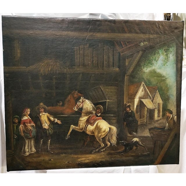 Antique Dutch Barn Scene Oil Painting | Chairish