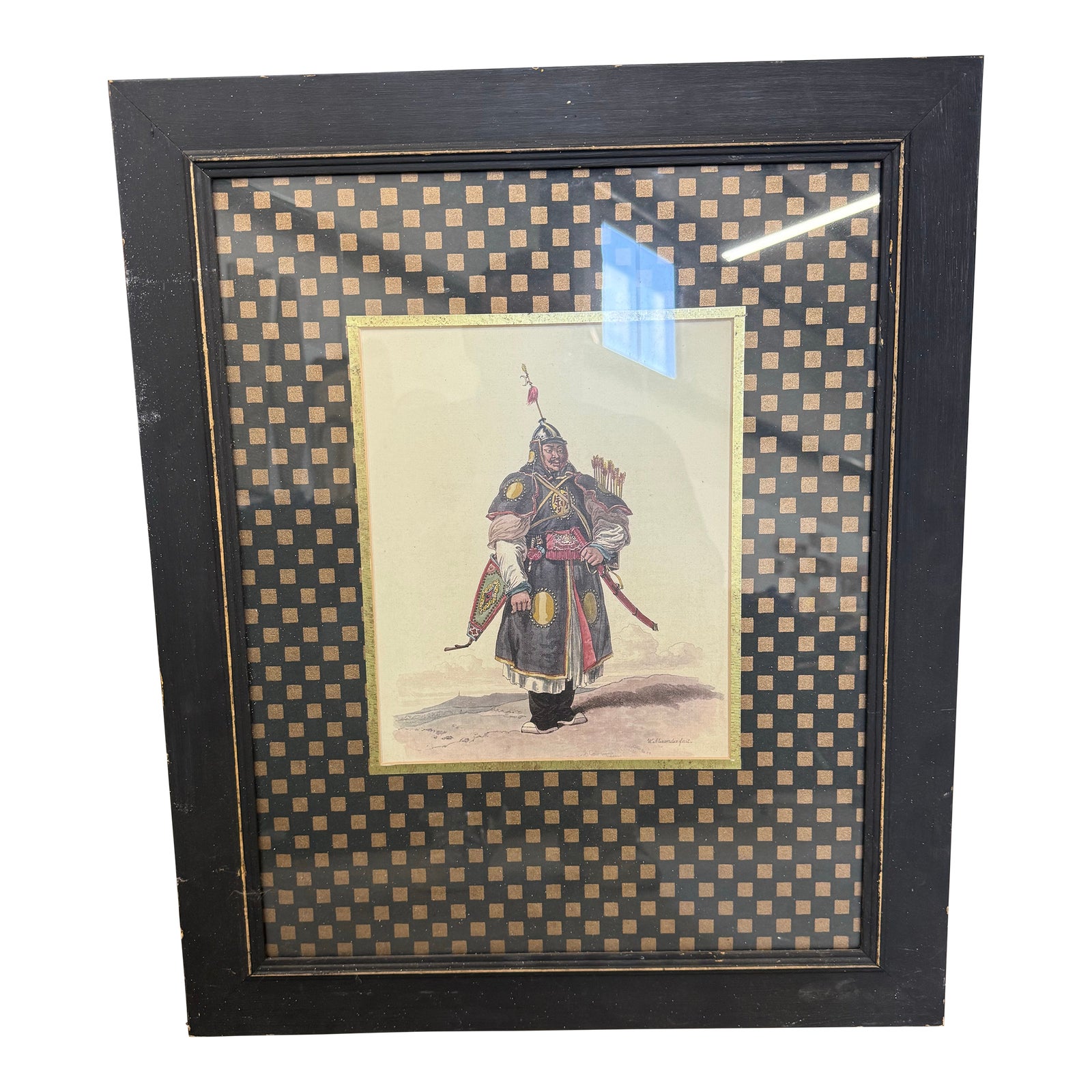 1804 Chinese Aquatint Portrait of a Soldier in Uniform Costumes | Chairish