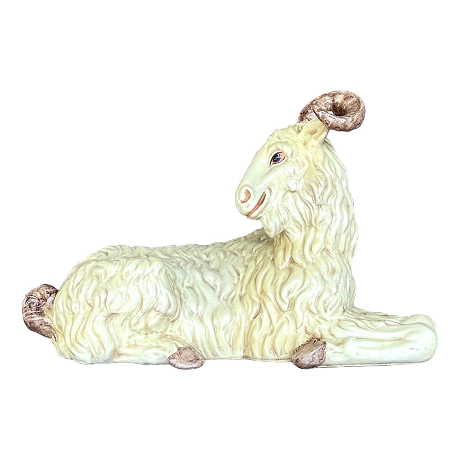 Vintage Boho Chalkware Big Horn Ram | Chairish