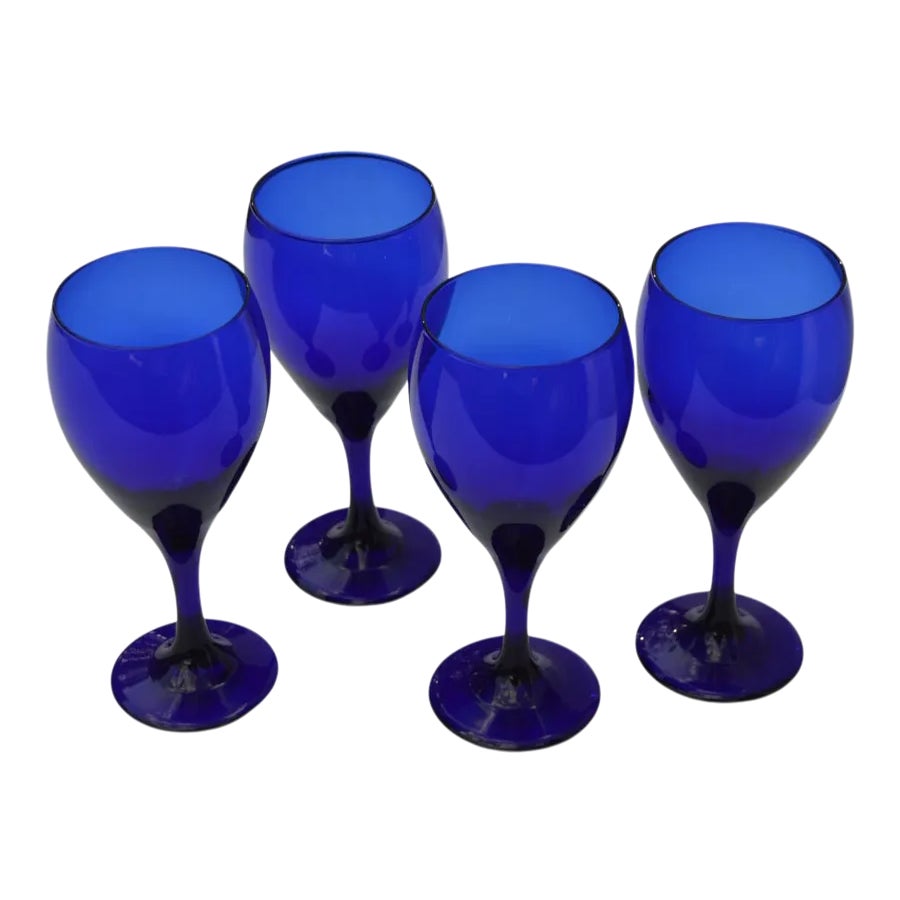 Mid-Century Cobalt Blue Stemmed Glasses- Set of 4 | Chairish