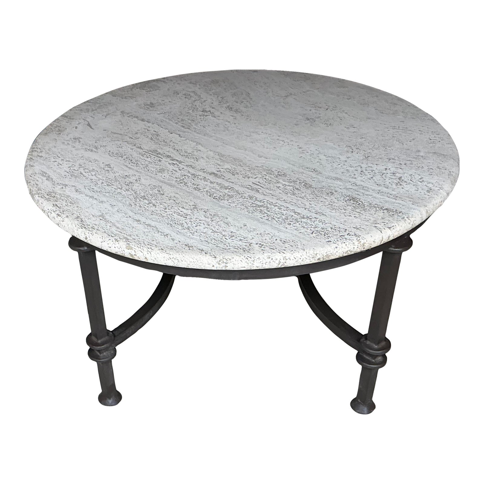 Kreiss Patio Round Coffee Table With Travertine Top | Chairish