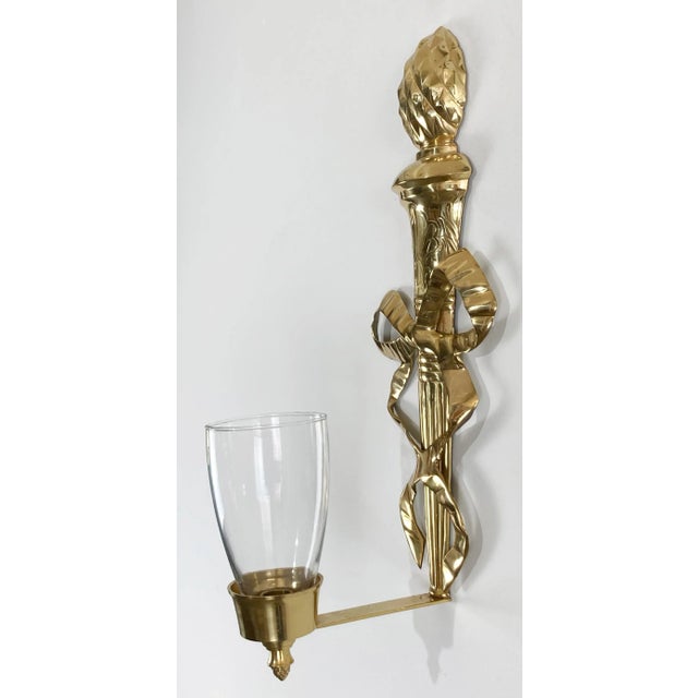 Vintage Brass Ribbon Torch Wall Candle Sconces, a Pair | Chairish