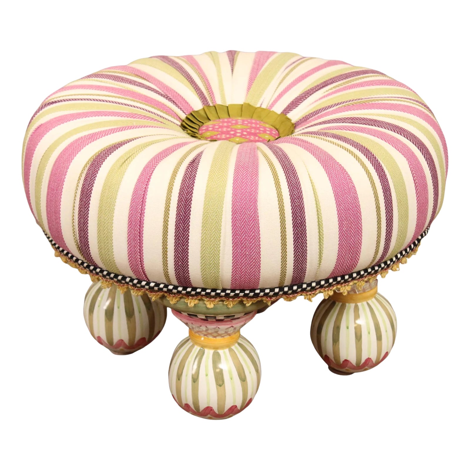 Mackenzie Childs 'Florentine' Round Tufted Ottoman Tuffet | Chairish
