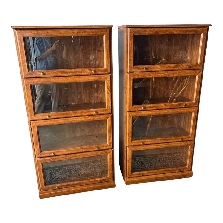 Pair of Barrister Style Oak Finish Lawyer Cabinet Library Bookcases ...