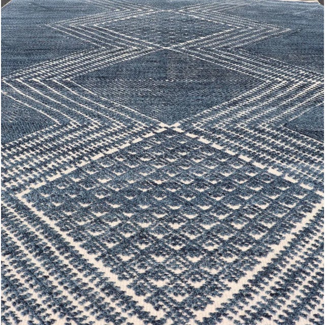 Modern Indian Area Rug With Tribal Design in Denim Blue and Ivory ...