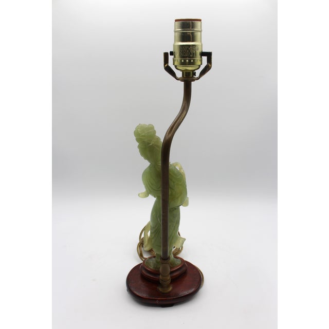 1920s Lamp of Late 19th Century Celadon Quartz Guan Yin Figure | Chairish