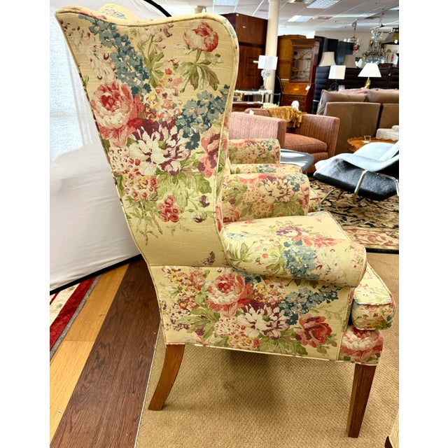 Pair of Floral Chintz Wingback Chairs by Ethan Allen | Chairish