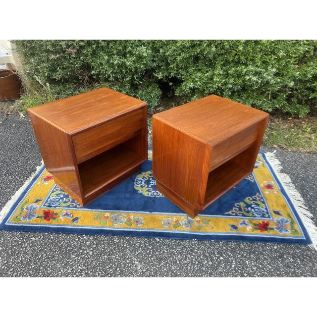 1960s Mid Century Danish Modern Teak Cube Nightstands by Danflex ...