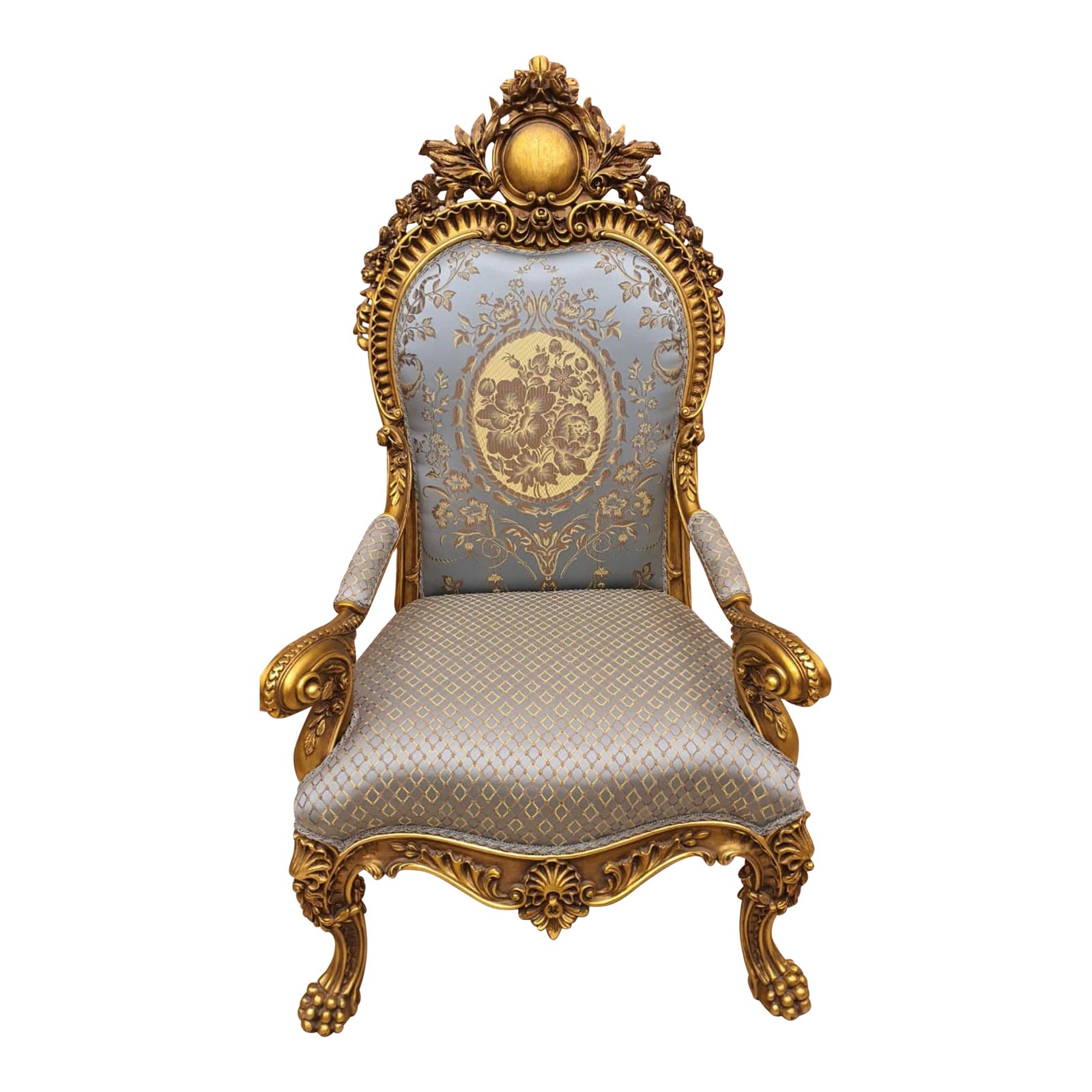 1980s French Style Gold Leaf Throne Armchair | Chairish