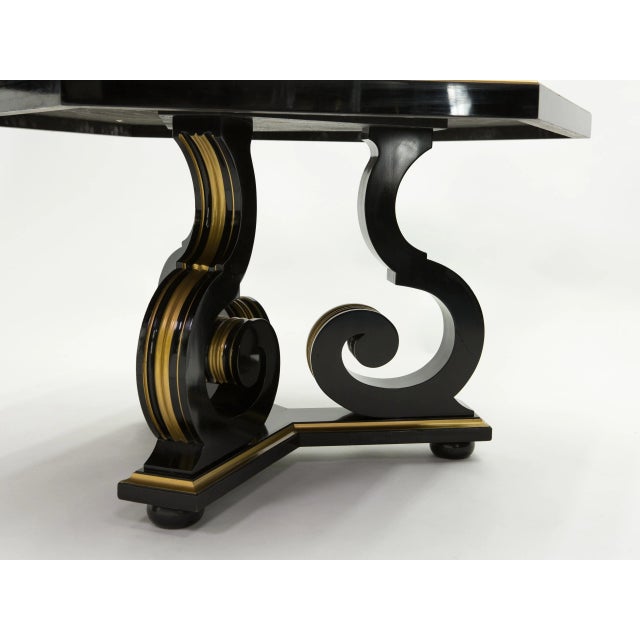 1970s Maurice Hirsch French Neoclassical Black Gilded Mirror Table ...