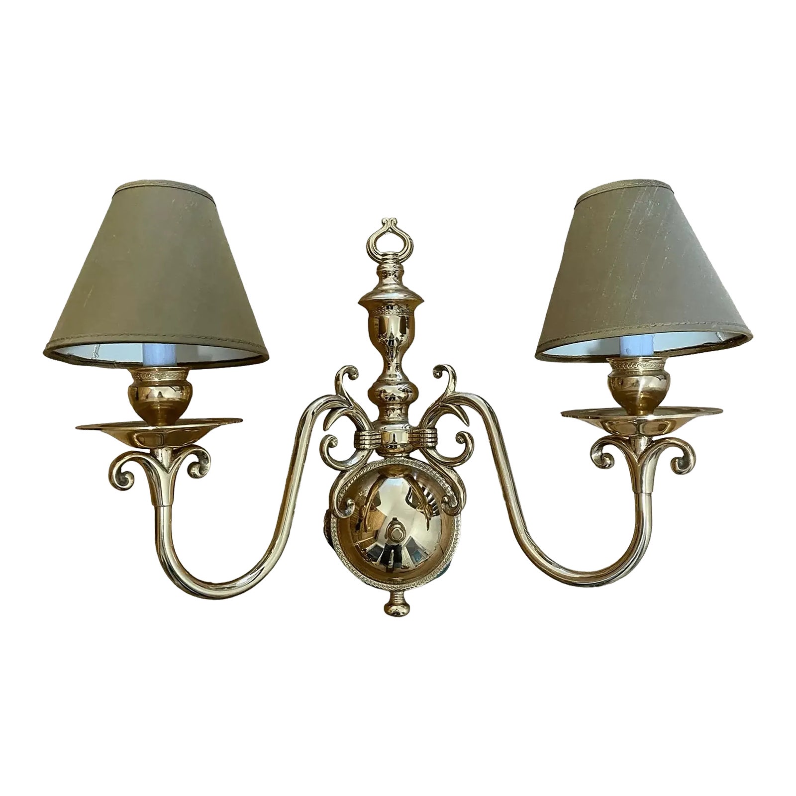 Vintage Brass Wall Light Fixture Sconce Dutch Double Light With Shade ...
