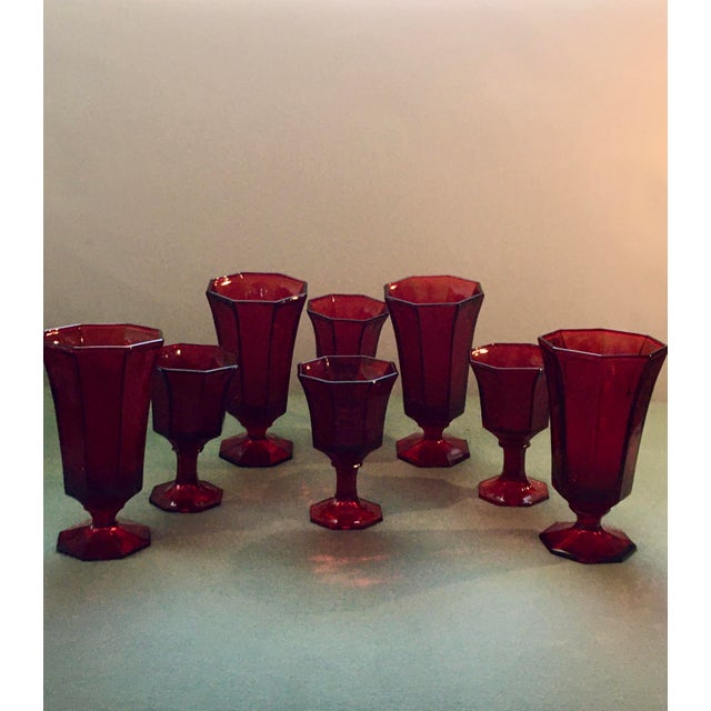 Vintage Ruby Red Hexagonal Goblet & Wine Glasses Set- 8 Pieces | Chairish