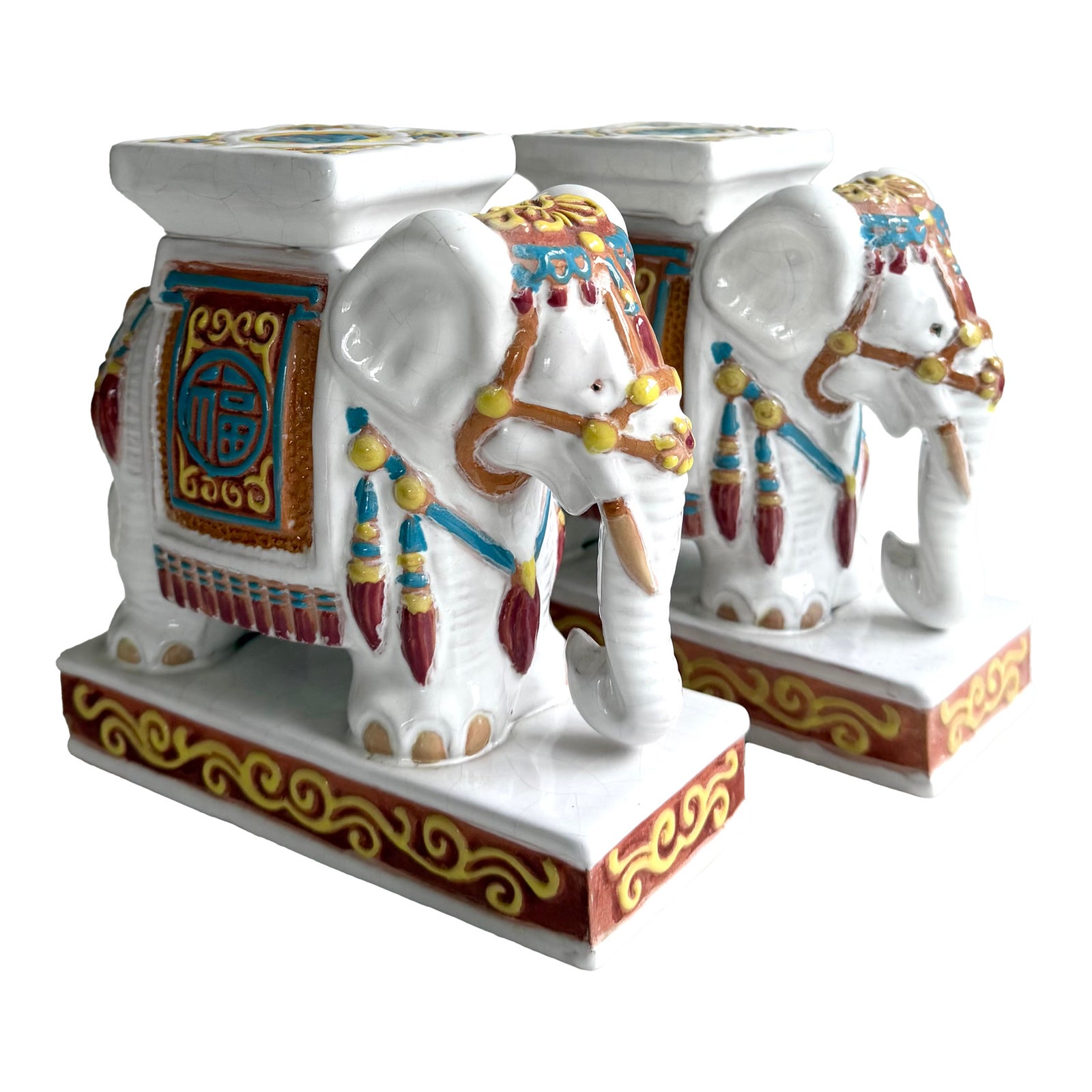 Vintage Chinese Tabletop Elephant Plant Stands / Bookends - A Pair ...