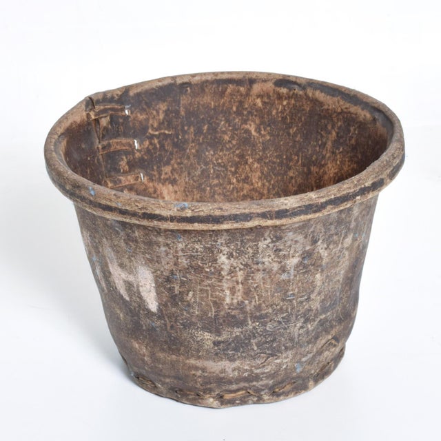 Vintage African Tribal Leather Cuir Goatskin Bucket Basket Catch It All ...