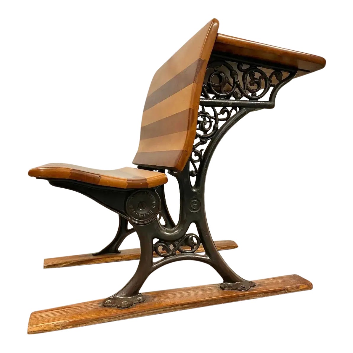 Cast Iron Antique School Desk (Refinished) With Folding Seat | Chairish