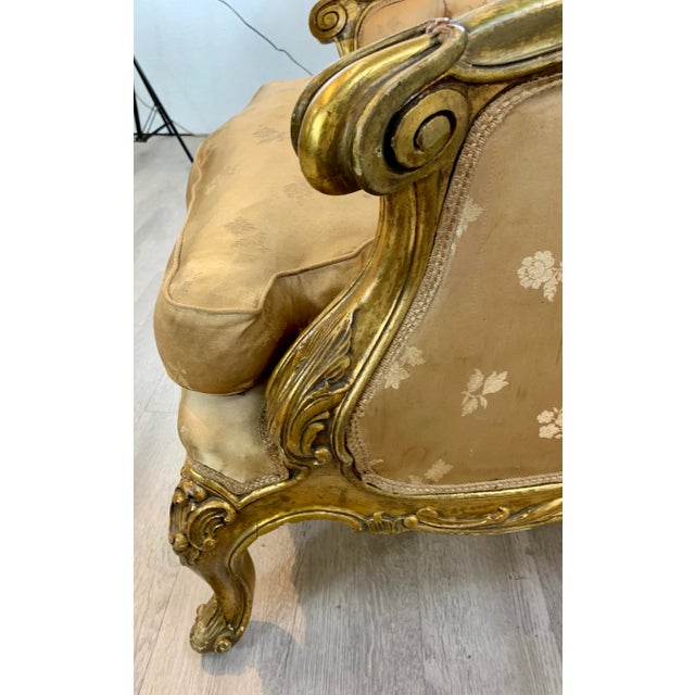 Antique French Tufted Gold Gilt Lounge Chair Pair | Chairish
