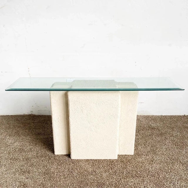 Postmodern Stucco Plaster Glass Top Console Table | Chairish