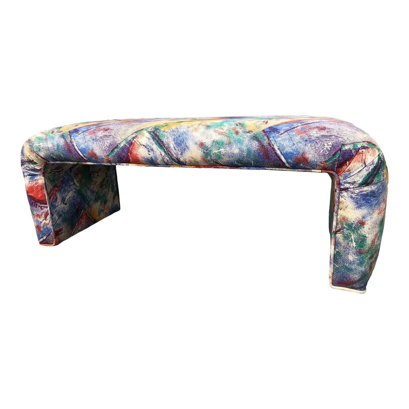 Postmod Upholstered Parsons Style Waterfall Bench | Chairish