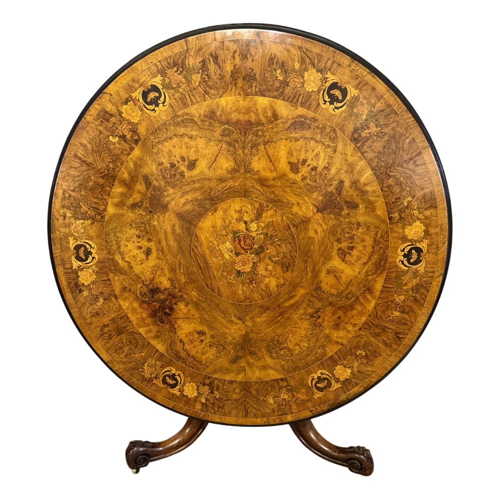Antique Victorian Marquetry Inlaid Centre Table, 1860 | Chairish
