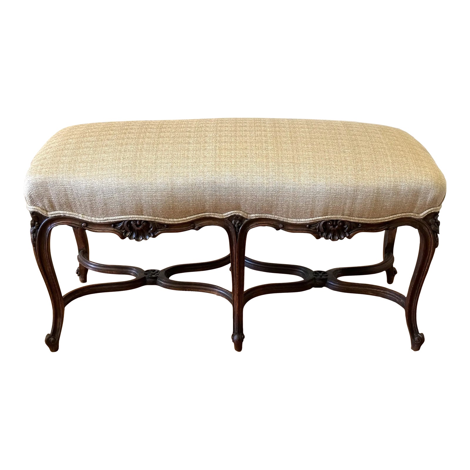 French Country Provincial Louis XV Style 6 Legs Bench | Chairish