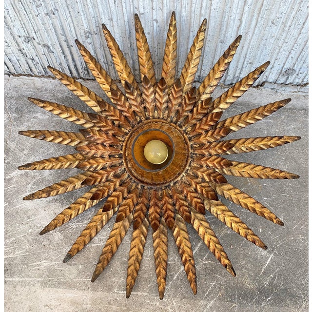 Midcentury Sunburst Ceiling Fixture With Glass Tulip | Chairish