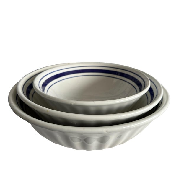 Set of 3 Blue & White Serving Mixing Bowls, Made in Italy, 1980s | Chairish