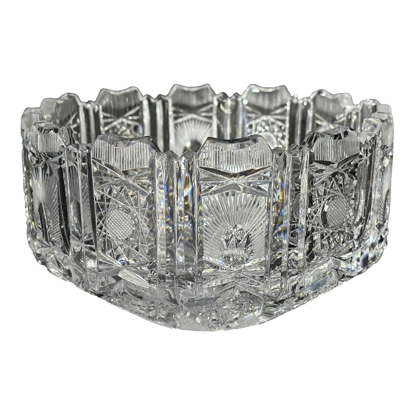 Vintage Bohemian Cut Crystal Bowl, Star Pattern | Chairish