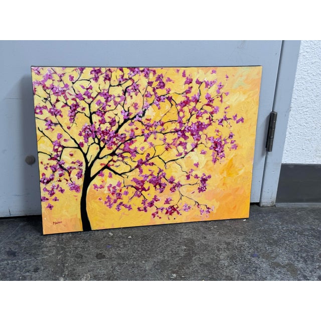 P. Baker Signed Cherry Blossom Original Painting | Chairish