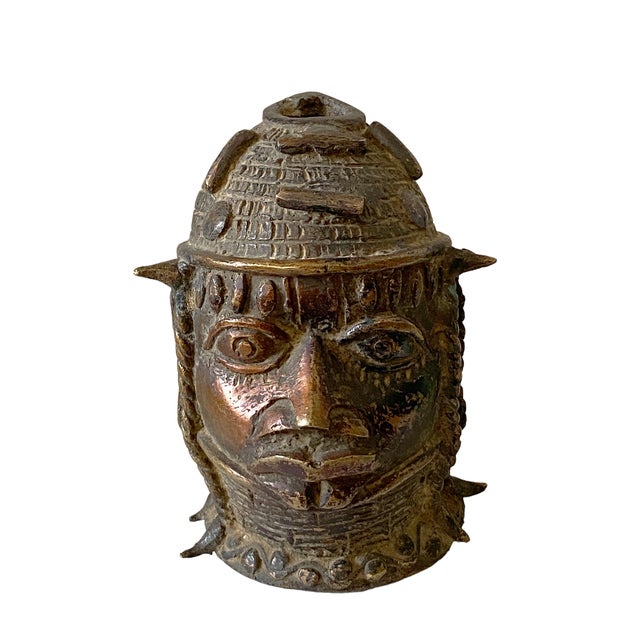 Stunning Vintage Benin Bronze Head of Oba Nigeria African 4.5"h | Chairish