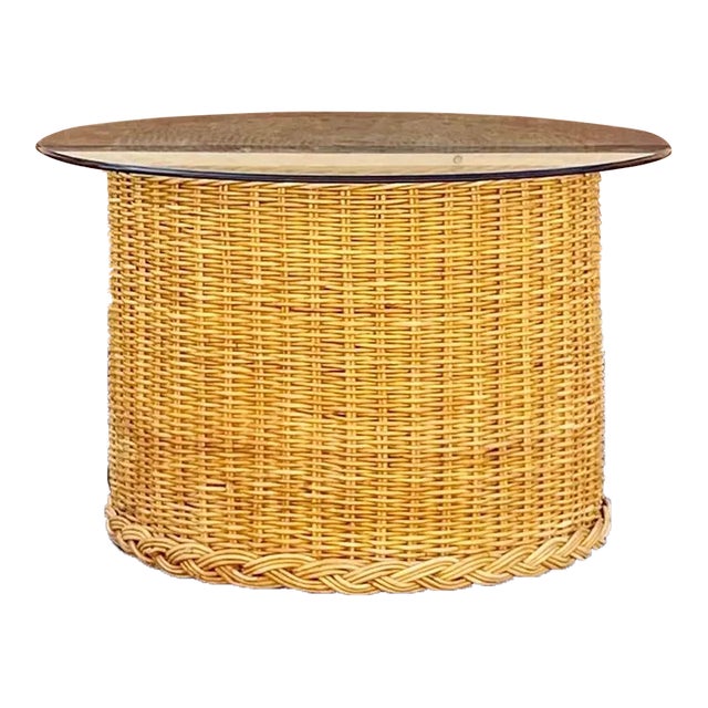 Round Rattan Cocktail Table After Bielecky Brothers | Chairish