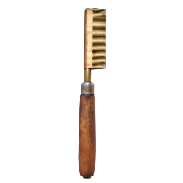 Mid 20th Century Brass Comb with Wooden Handle, | Chairish