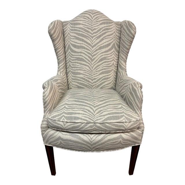 Custom Design Wingback Zebra Print Arm Chair | Chairish